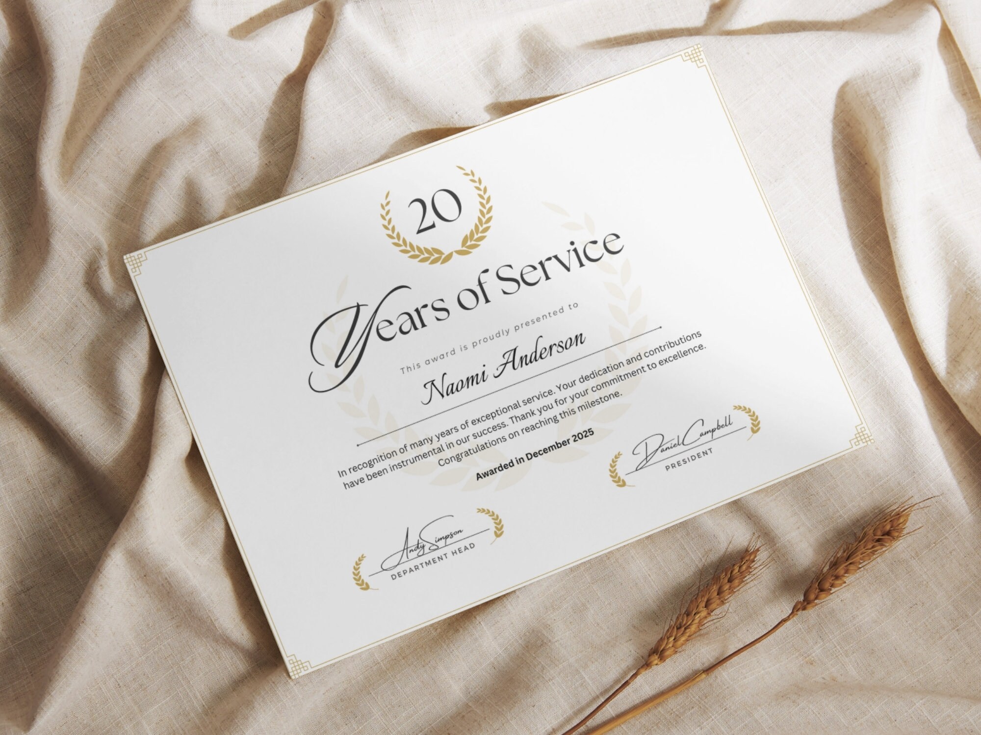 Editable Years of Service Award Certificate, Employee Work Anniversary ...