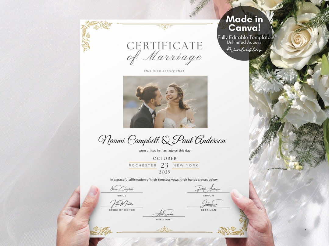 Editable Marriage Certificate Template, Printable Certificate of ...
