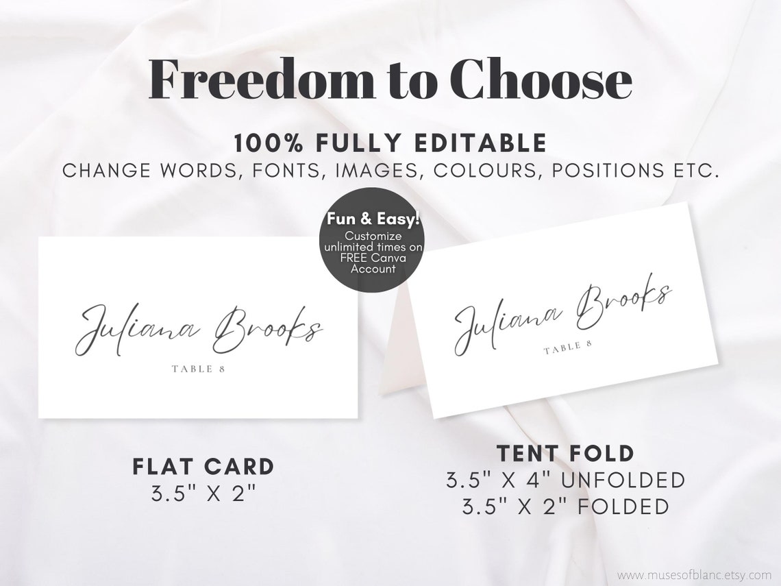 Editable Wedding Place Card Template Minimalist Place Cards - Etsy