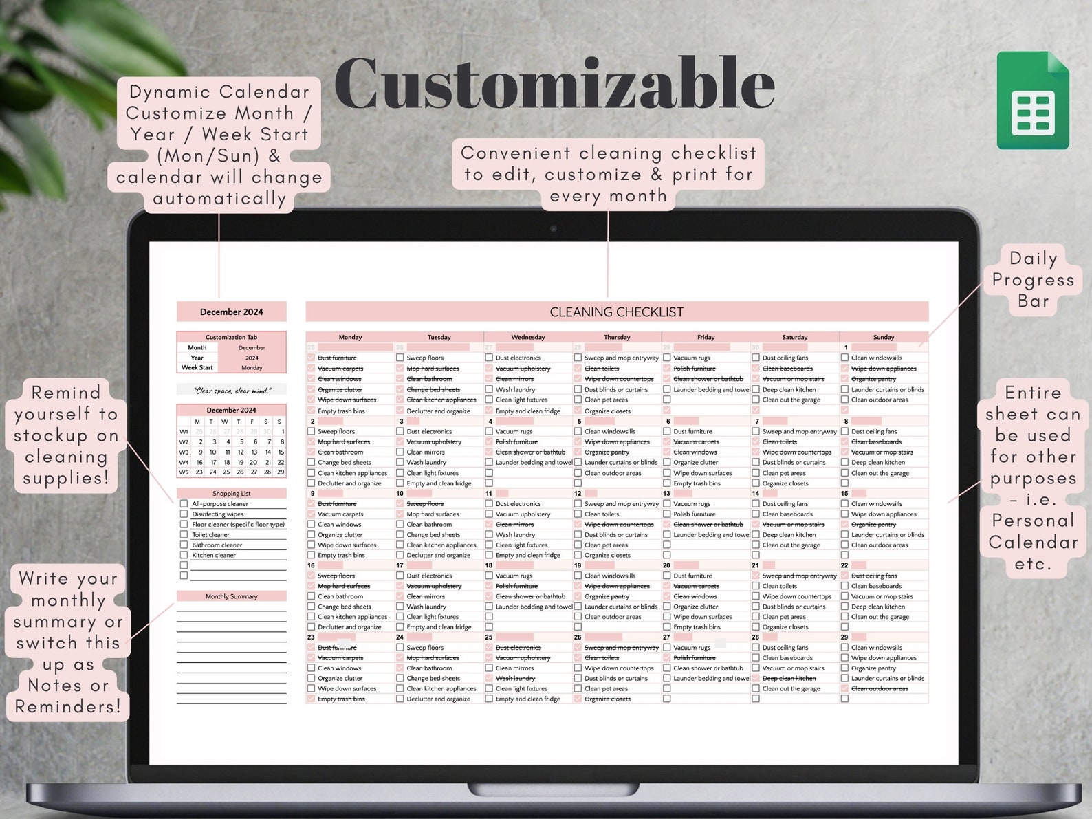 Cleaning Tracker Spreadsheet, Cleaning Schedule Google Sheets, Cleaning ...