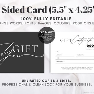 Editable Gift Certificate Template, Printable Business Gift Card (canva ...