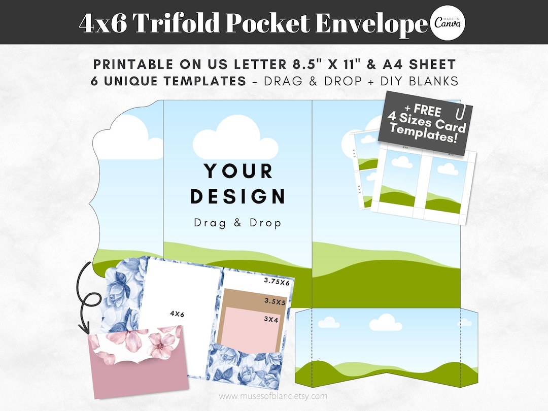 Drag and Drop Trifold Pocket Envelope Template, Printable 4x6 Tri Fold ...