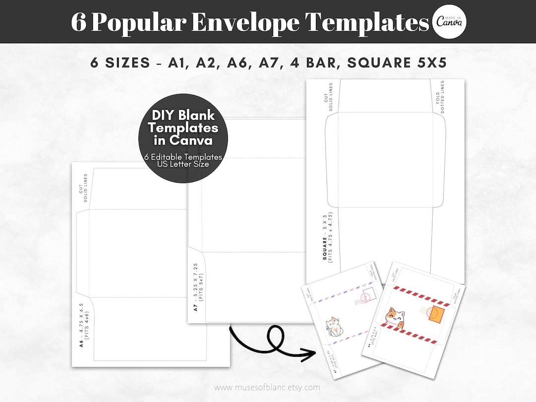 DIY Printable Envelope Template, Editable Canva Templates, A1 A2 A6 A7 ...