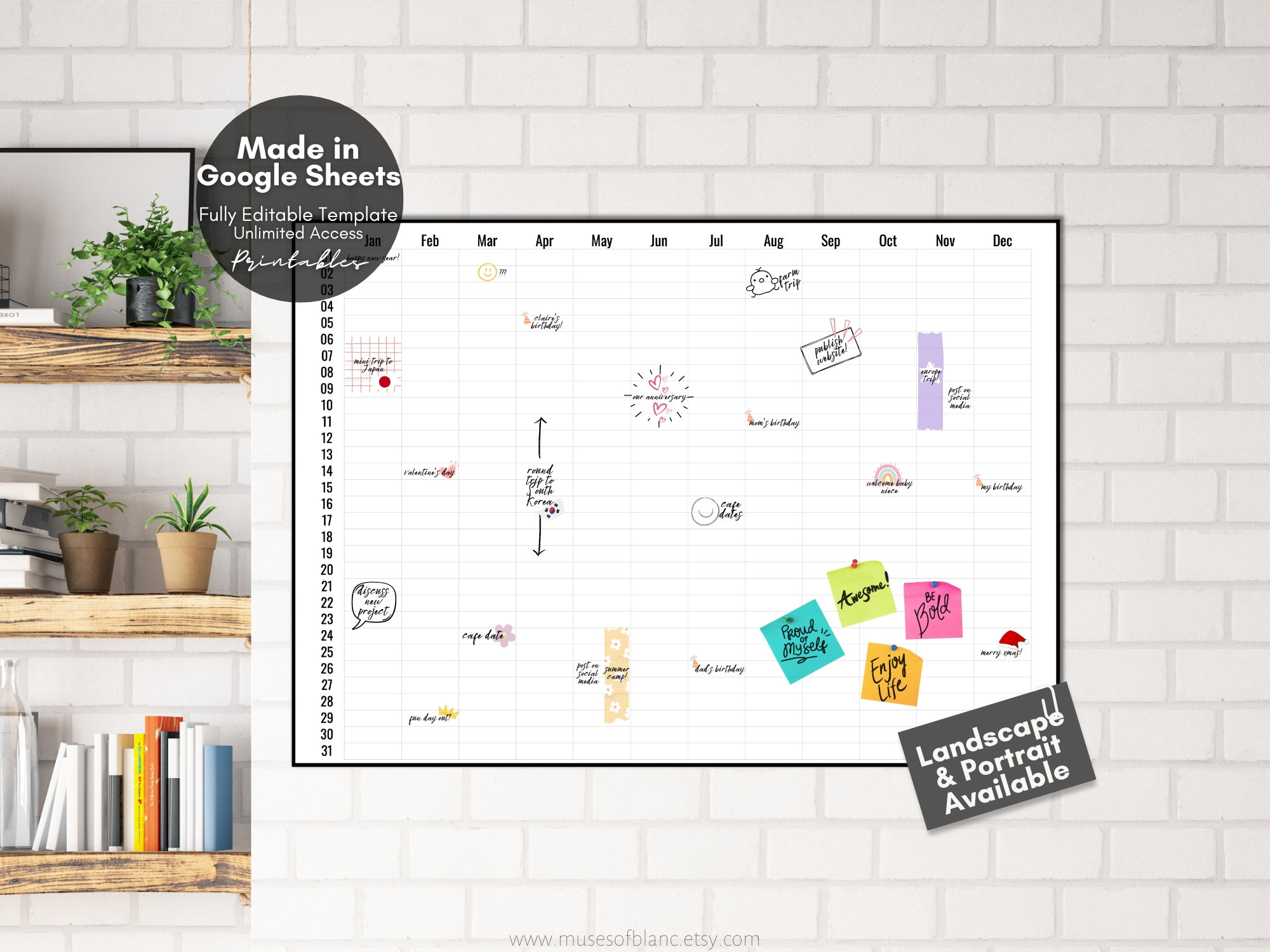 Editable Forever Calendar Template, Perpetual Calendar Reusable, Google ...