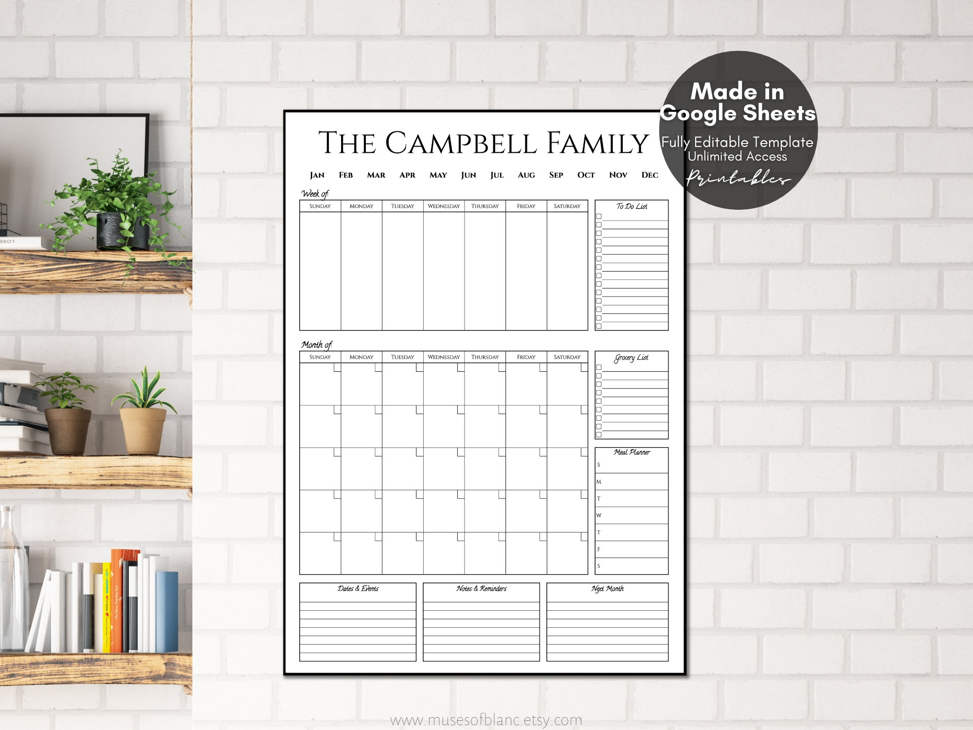 Editable Family Command Center Printable Google Sheets Template V1 ...