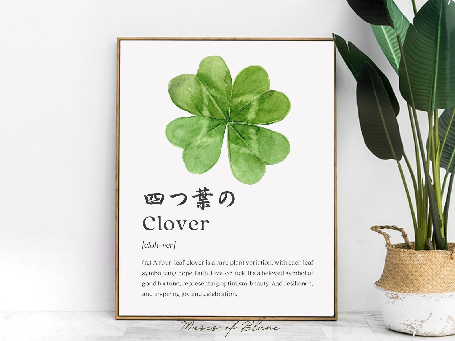 Four Leaf Lucky Clover Japanese Dictionary Definition Print, Digital ...