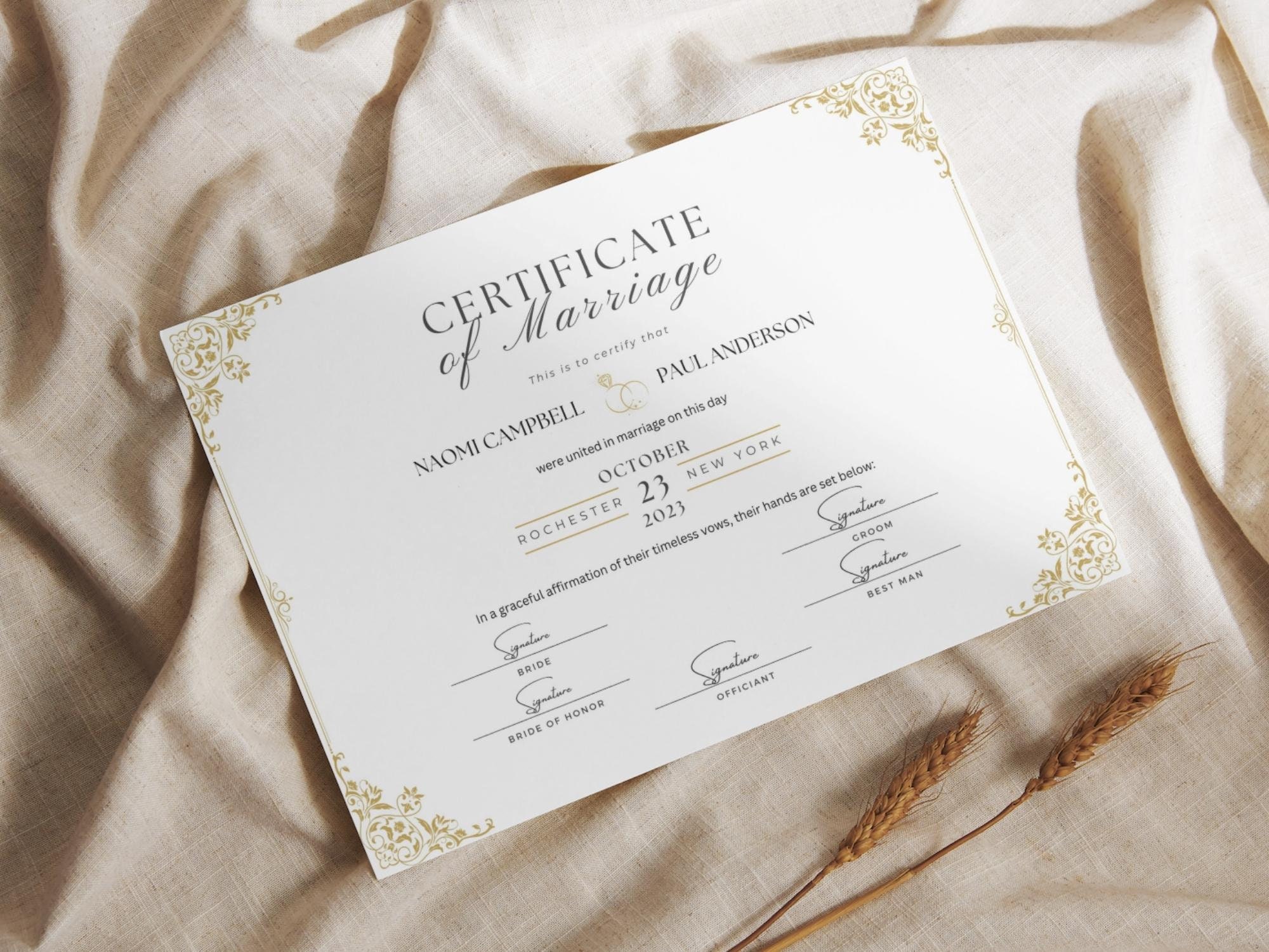 Editable Marriage Certificate Template, Printable Certificate of ...
