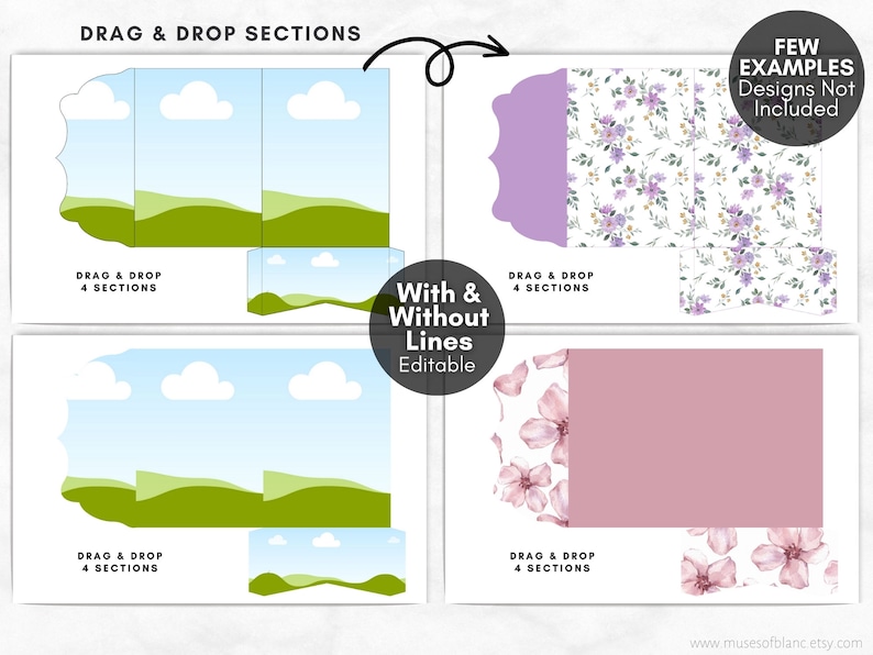 Drag and Drop Trifold Pocket Envelope Template, Printable 5x7 Tri Fold ...