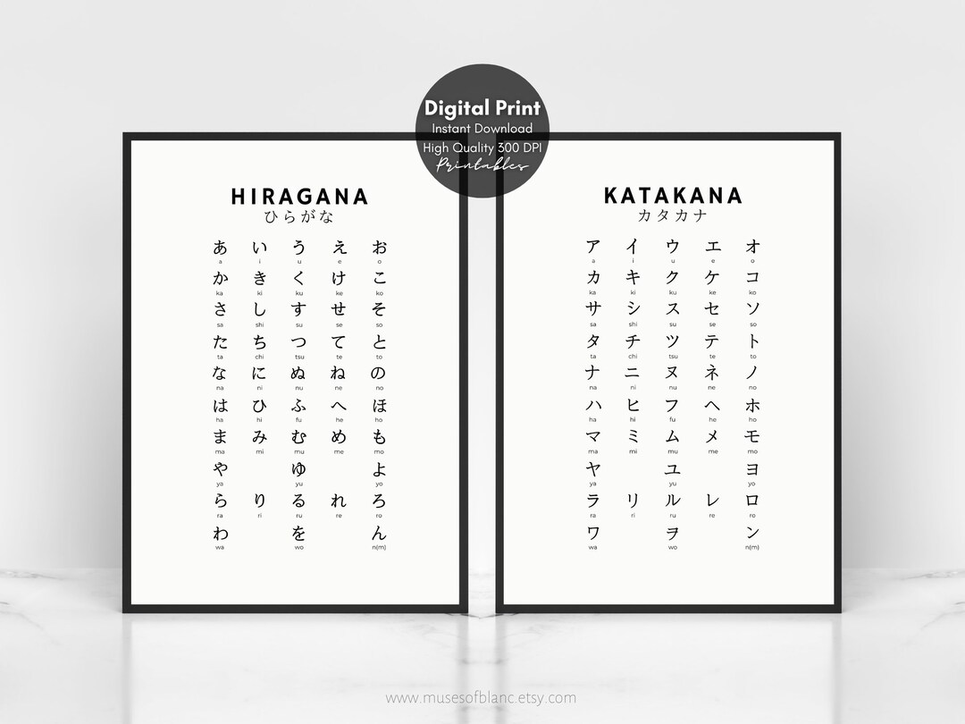 Japanese Hiragana Wall Print, Katakana Wall Print, Set of 2 Kana Chart ...