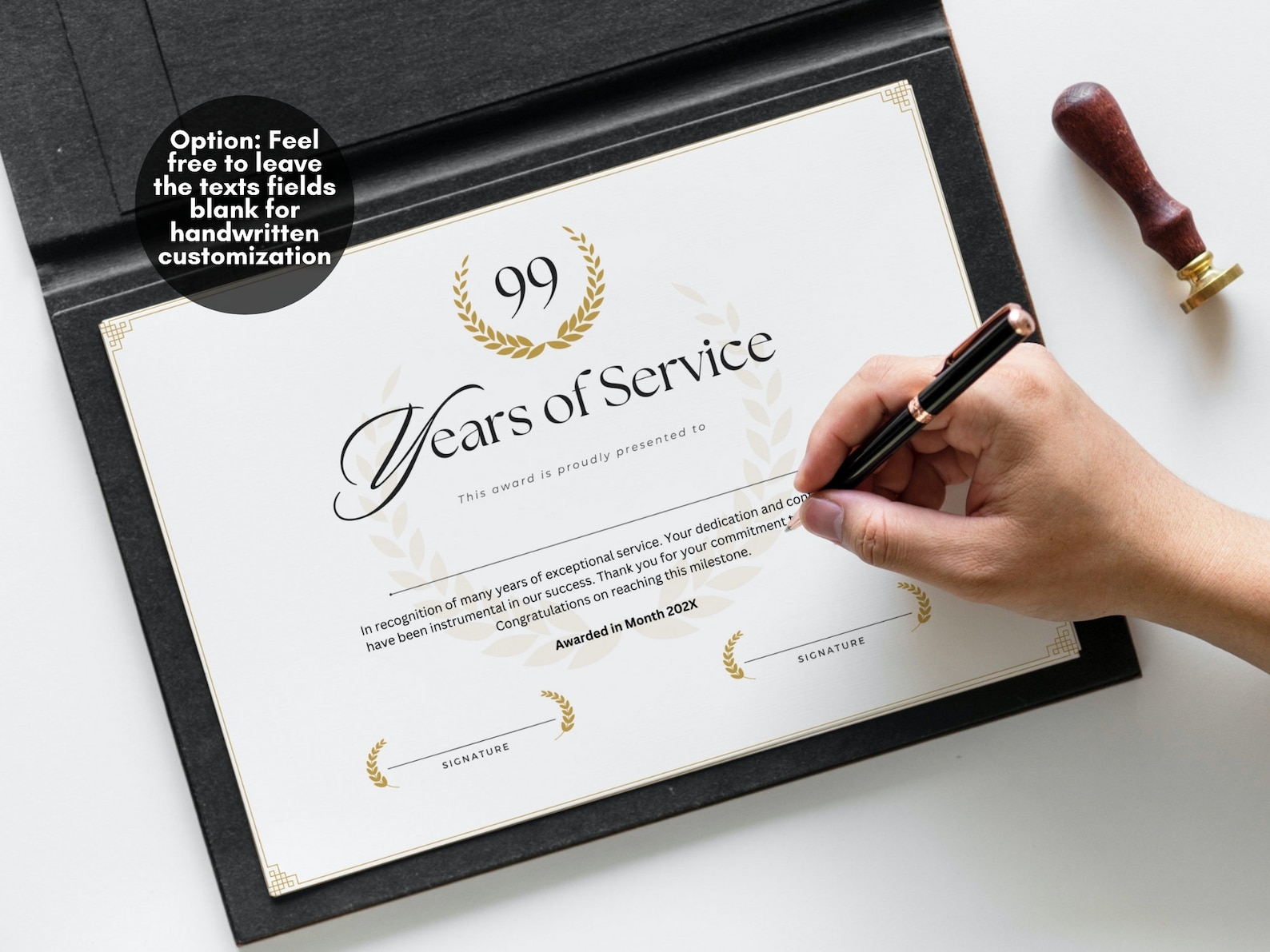 Editable Years of Service Award Certificate, Employee Work Anniversary ...