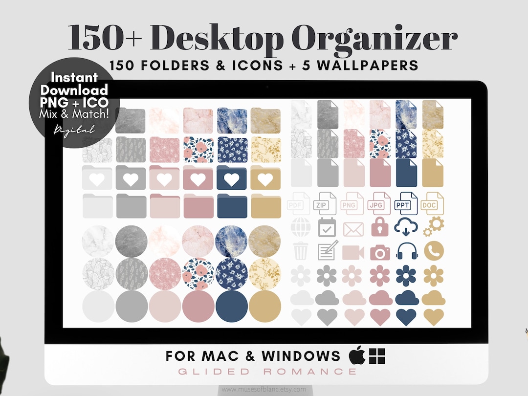 150 Cute Desktop Folder Icons Desktop Organizer Wallpaper for - Etsy