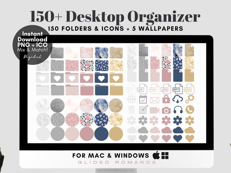 150 Cute Desktop Folder Icons Desktop Organizer Wallpaper for - Etsy