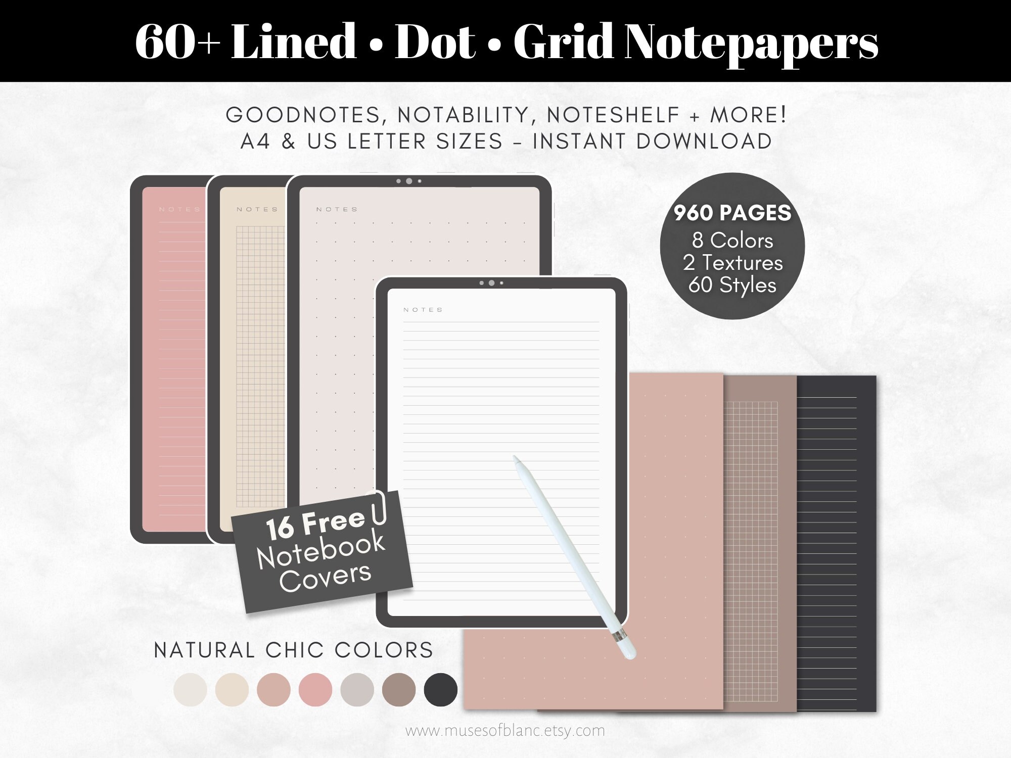 Digital Note Paper, A4 Planner Inserts, Lined, Grid, Dot (digital ...