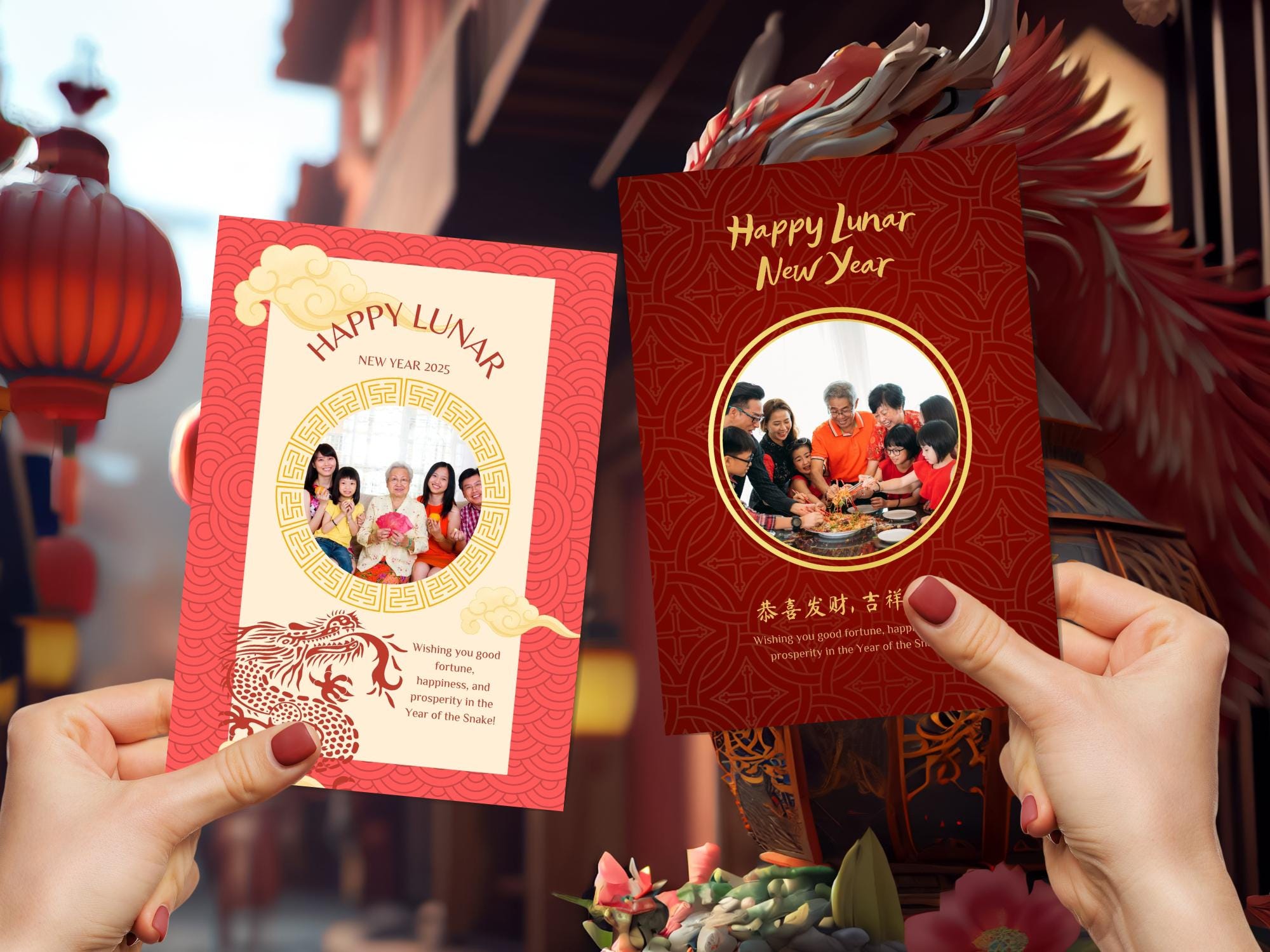 Editable Lunar New Year Cards Templates, Printable Photo Chinese New ...