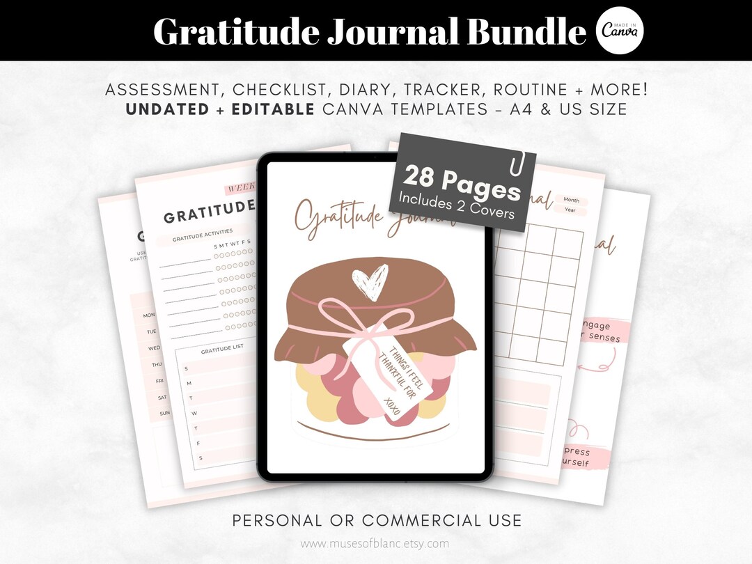 Gratitude Journal Bundle, Editable Canva Templates, Undated Digital ...