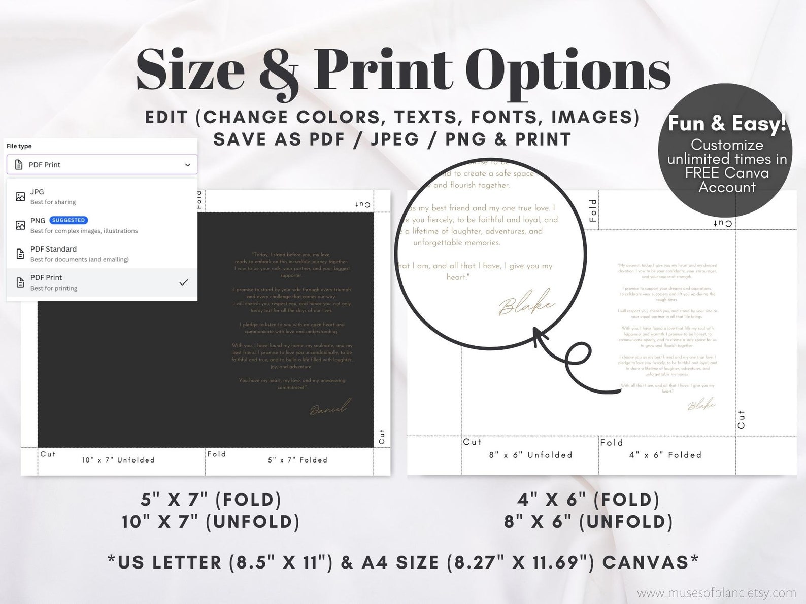 Editable Wedding Vows Card Template Editable Canva Template - Etsy