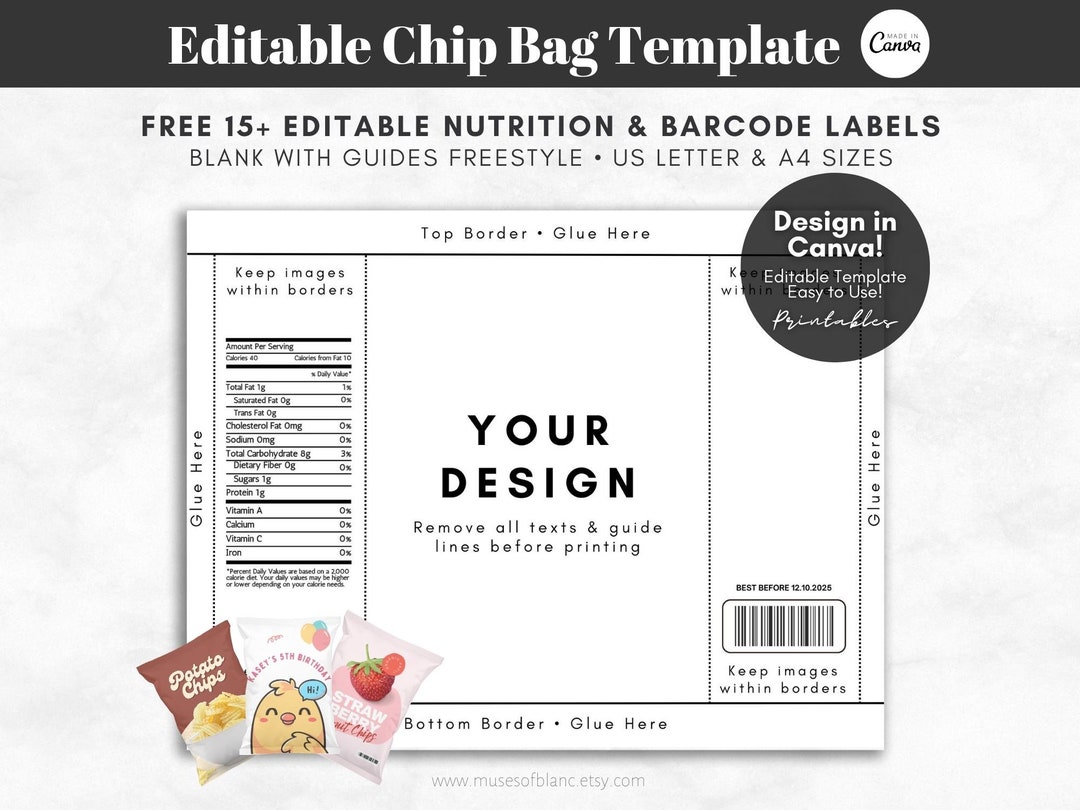 Editable Chip Bag Template, DIY Blank Chip Bag Design Template, Custom ...