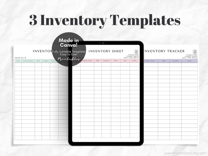 3 Product Inventory Templates Bundle Editable & Printable - Etsy