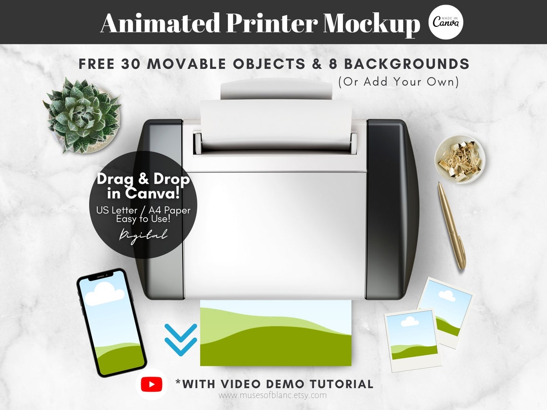 Animated Printer Mockup, Custom Mockup for Printable Sheet Paper Mockup ...