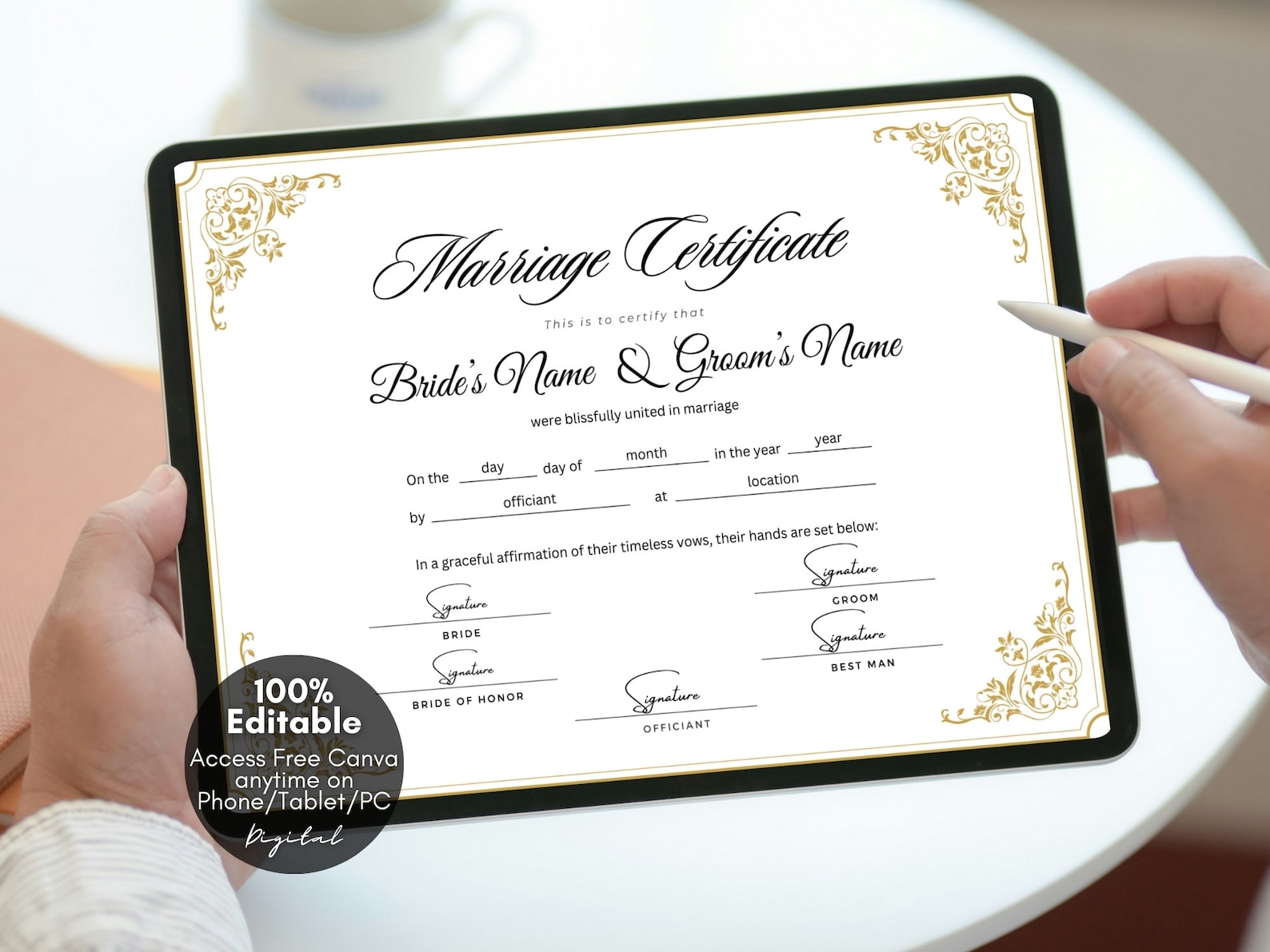 Editable Marriage Certificate Template, Printable Certificate of ...