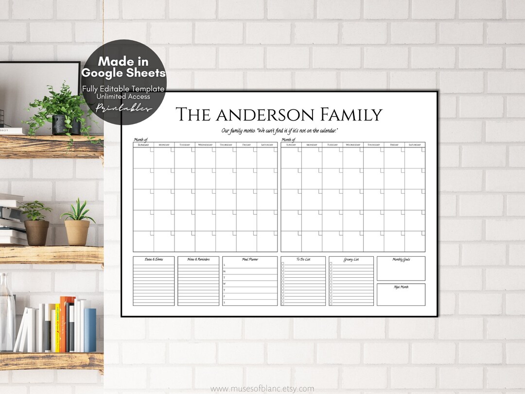 Editable Family Command Center Printable Google Sheets Template V4 ...