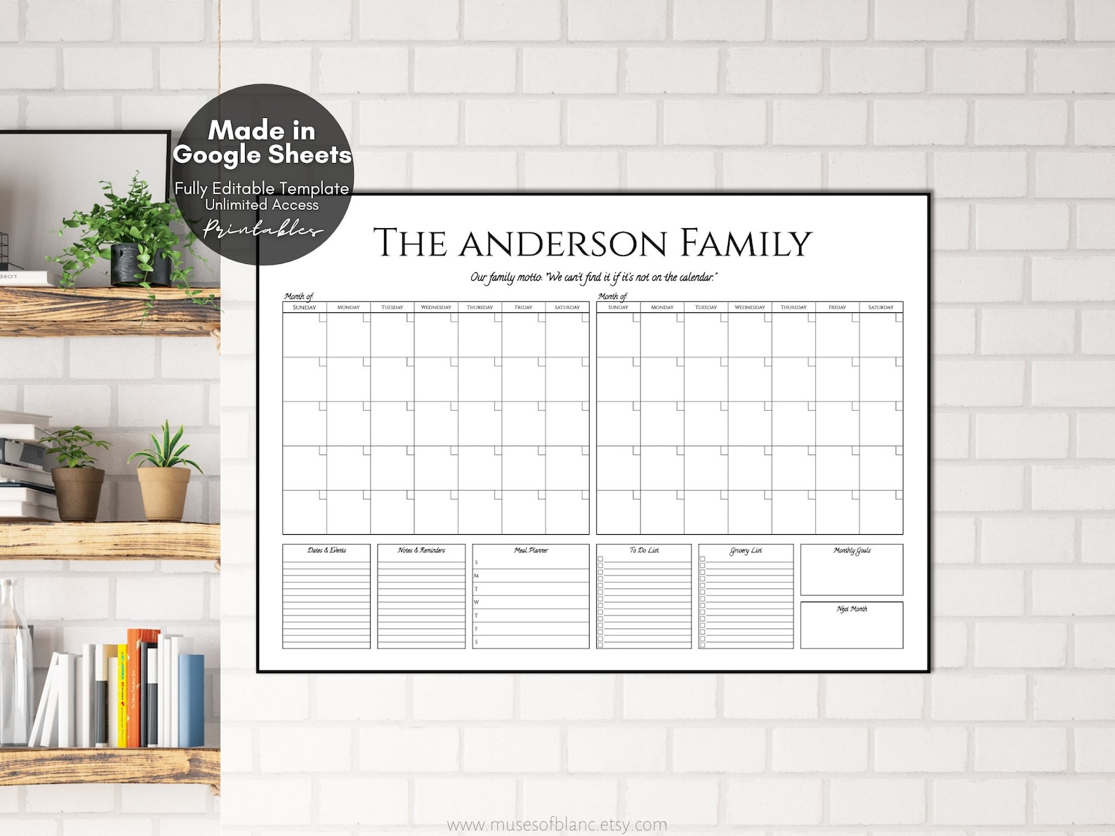 Editable Family Command Center Printable Google Sheets Template V4 ...