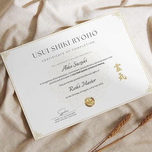 Editable Reiki Certificate of Completion, Usui Shiki Ryoho Reiki ...