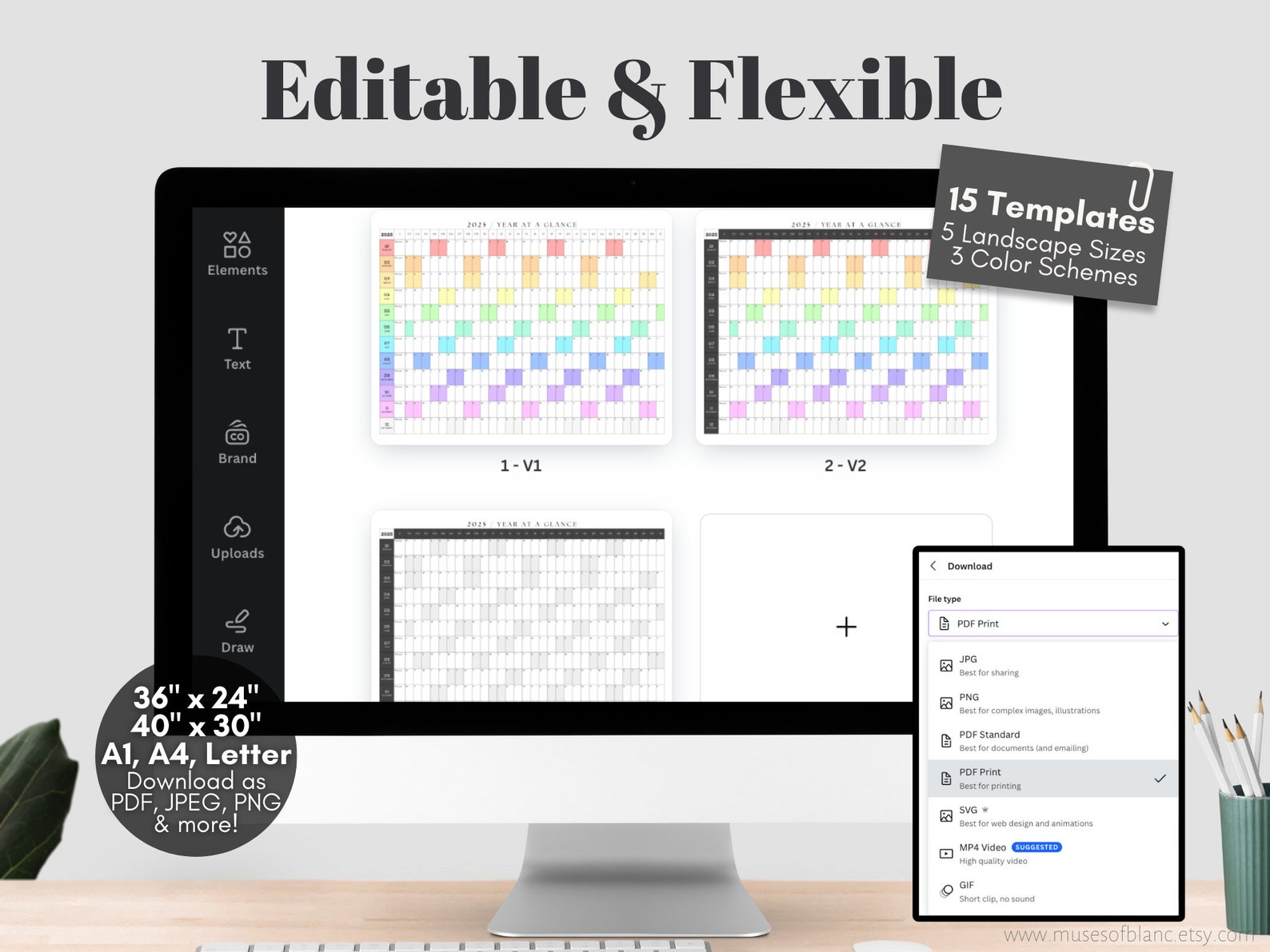 Editable 2025 Calendar Printable Year Planner, Year at a Glance 2025 ...