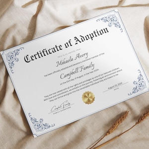Editable Certificate of Adoption to Our Family, Printable Child ...