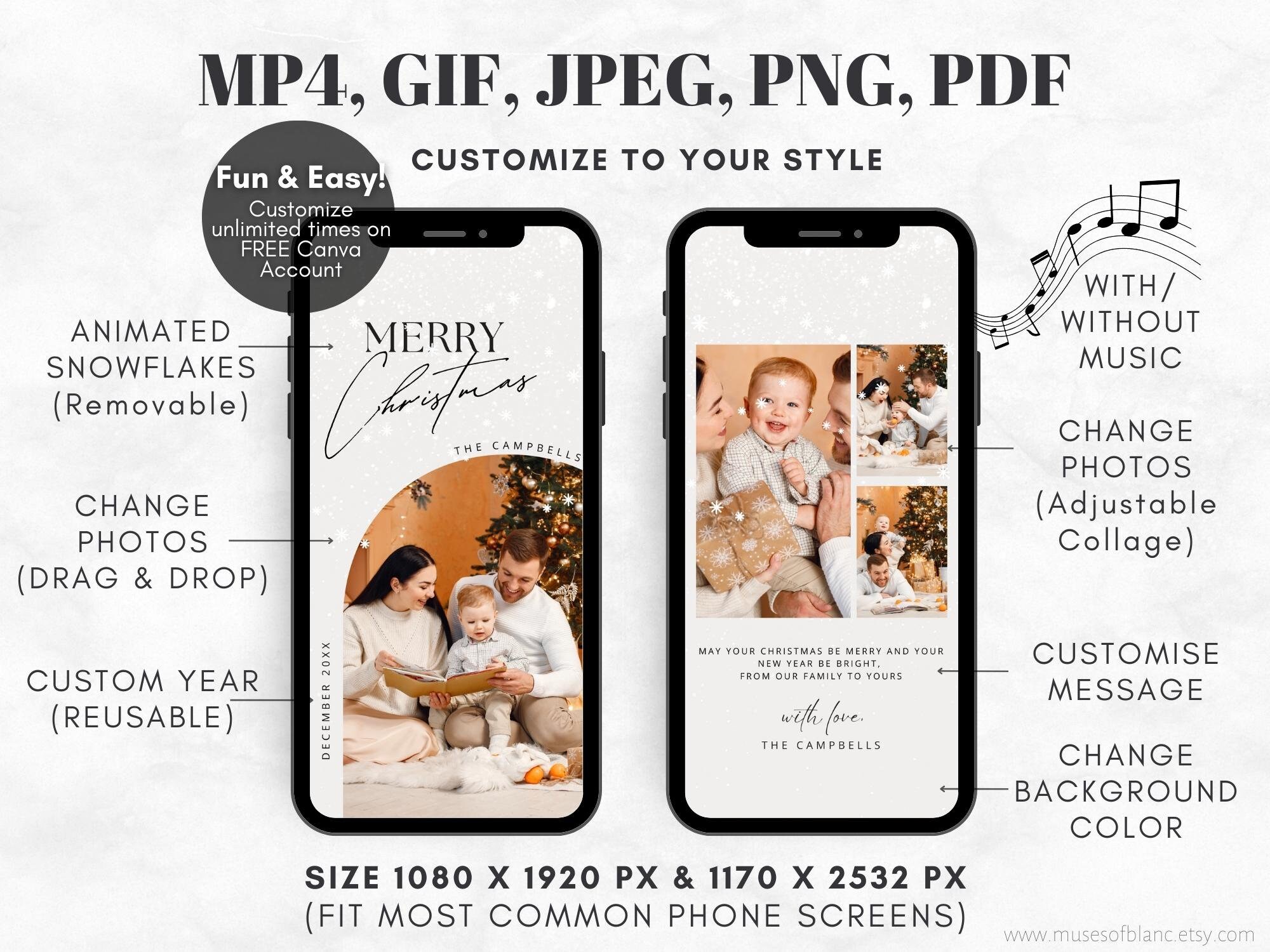 Editable Digital Christmas Card Template, Animated Christmas E-card ...