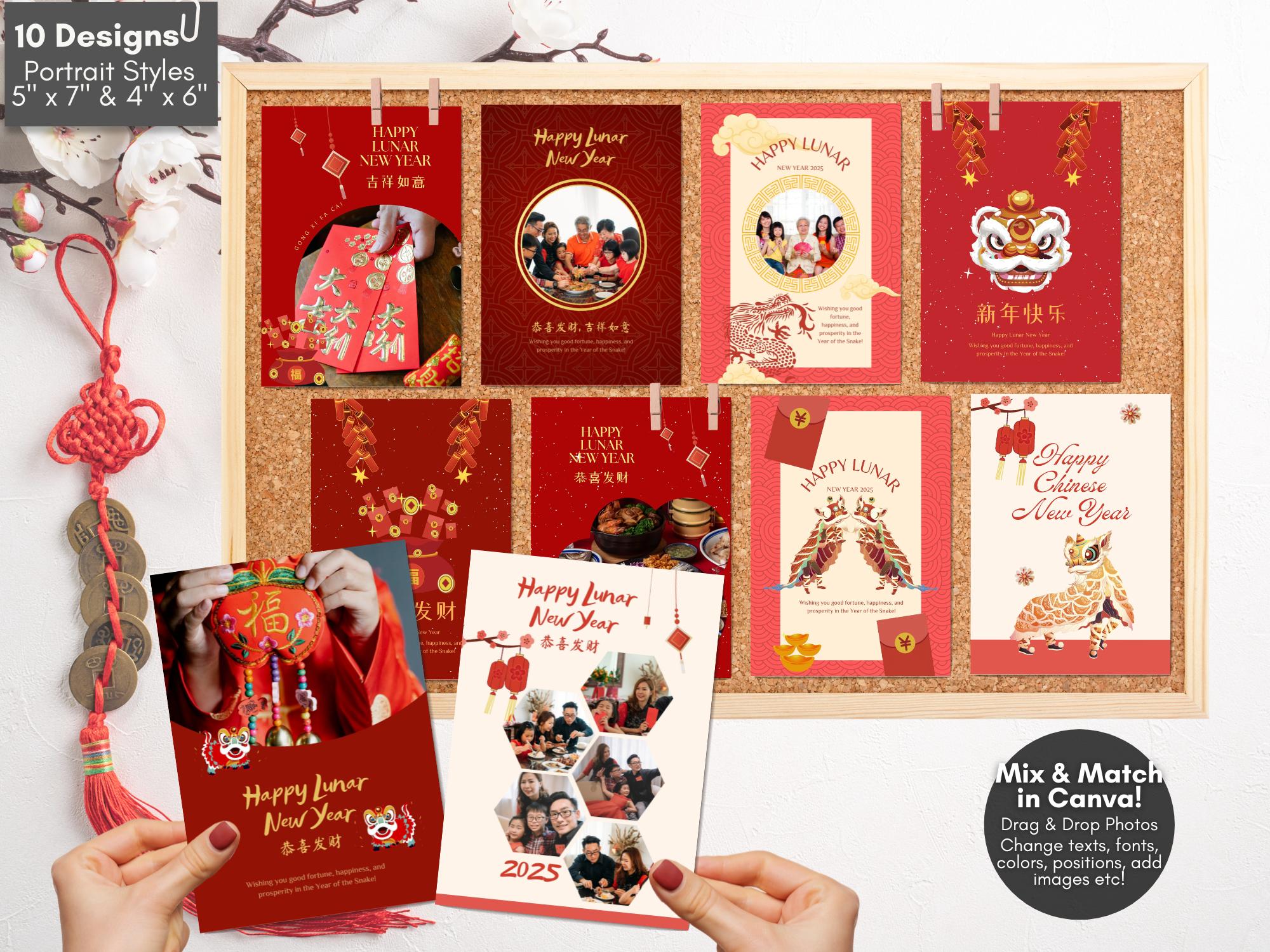 Editable Lunar New Year Cards Templates, Printable Photo Chinese New ...