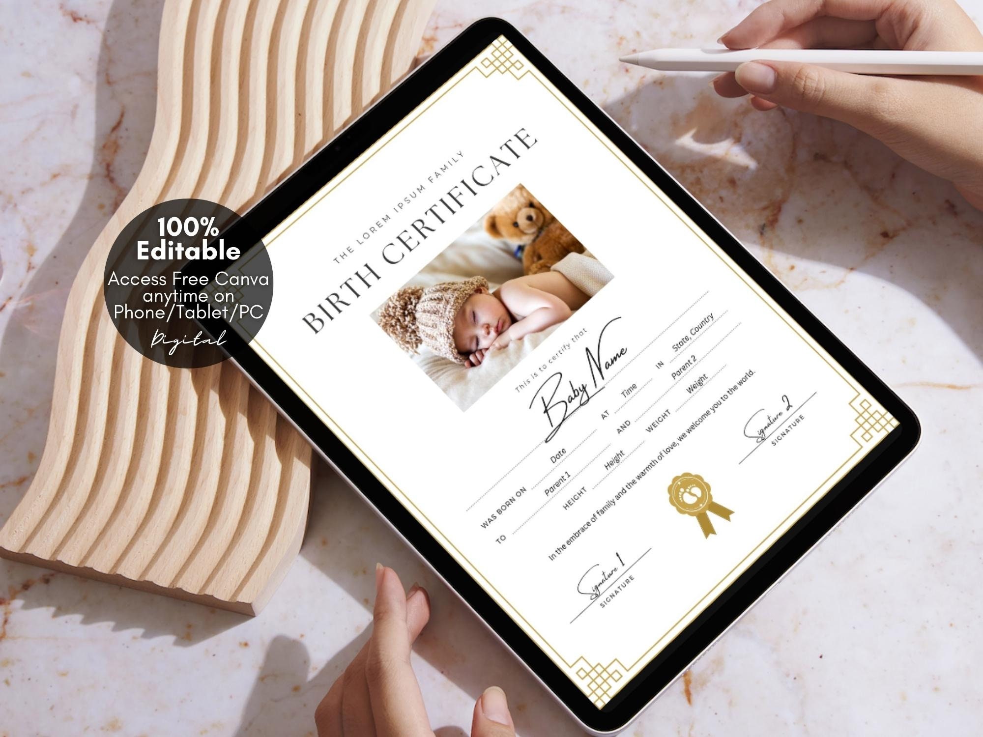 Editable Certificate of Birth Certificate Template, Printable Birth ...