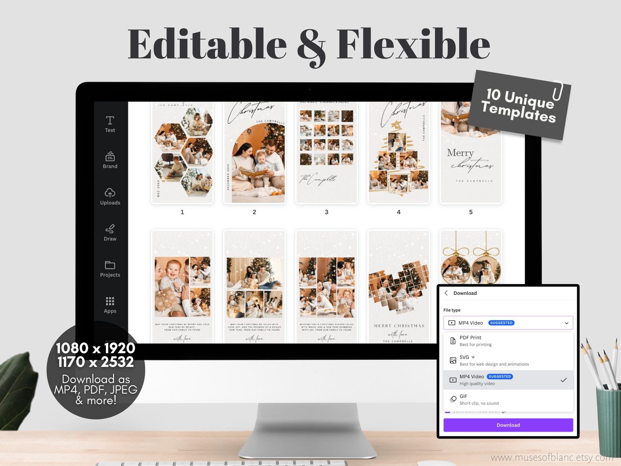 Editable Digital Christmas Card Template, Animated Christmas E-card ...