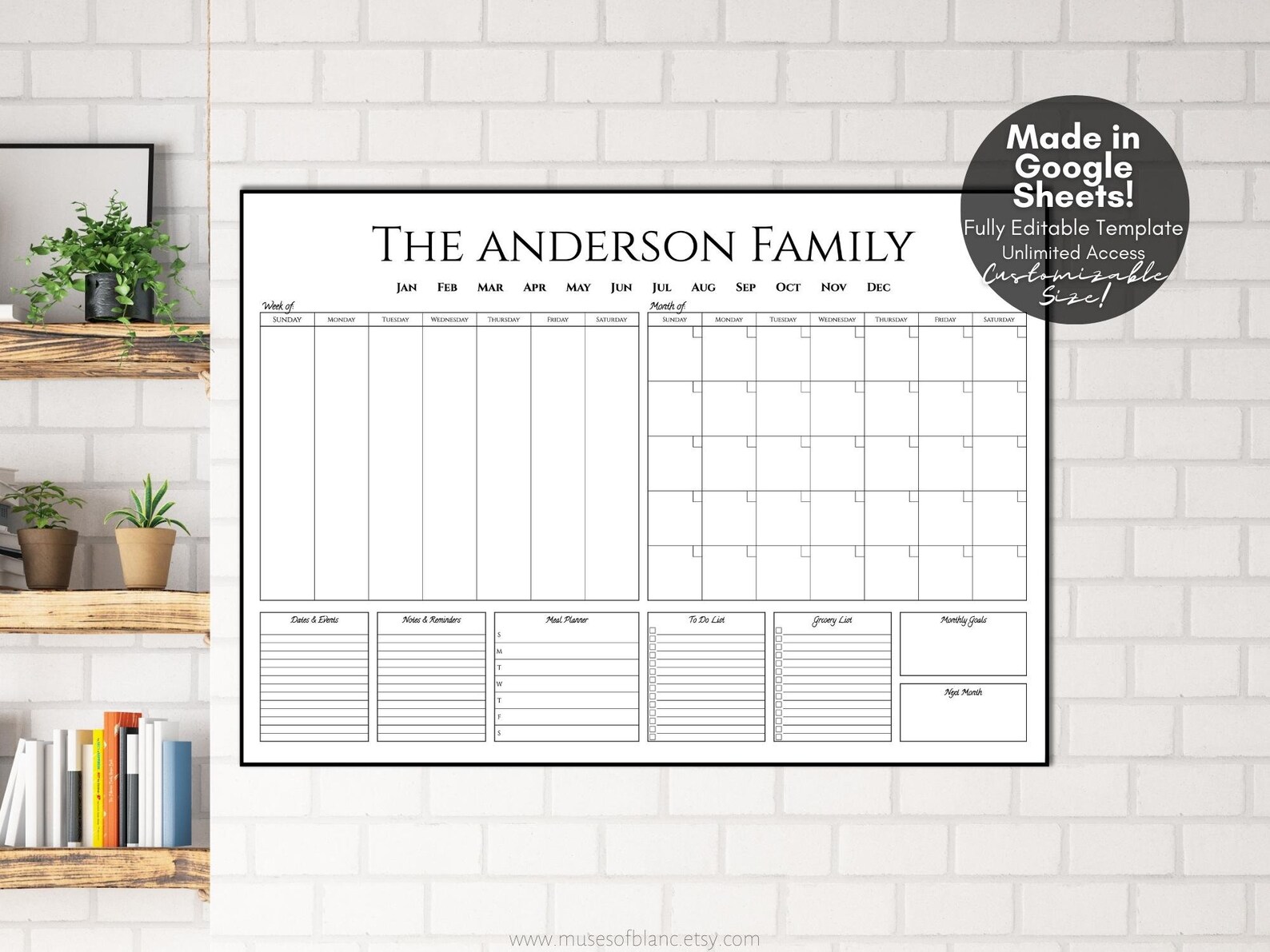 Editable Family Command Center Printable Google Sheets - Etsy