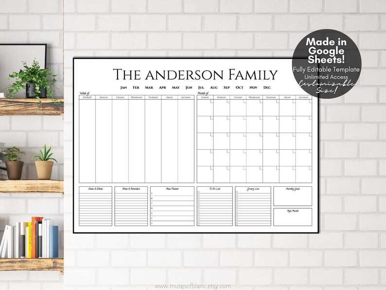 Editable Family Command Center Printable Google Sheets - Etsy