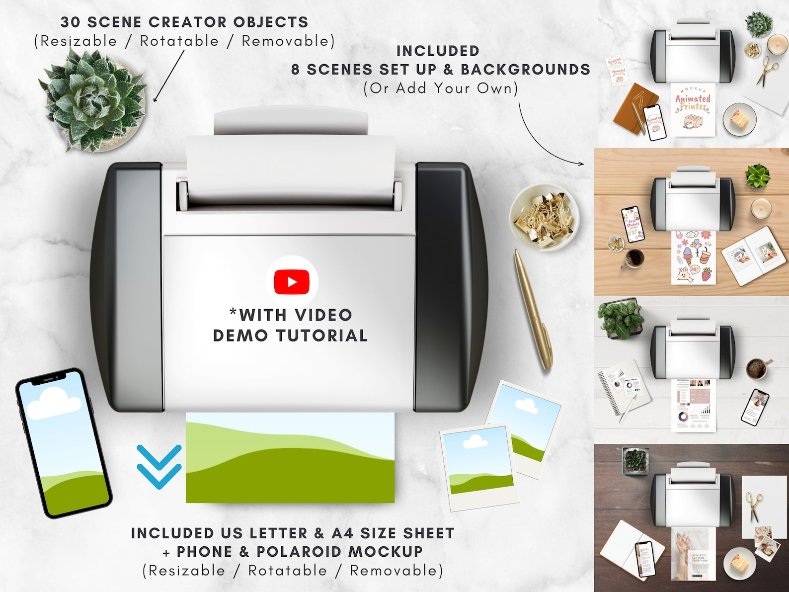 Animated Printer Mockup, Custom Mockup for Printable Sheet Paper Mockup ...