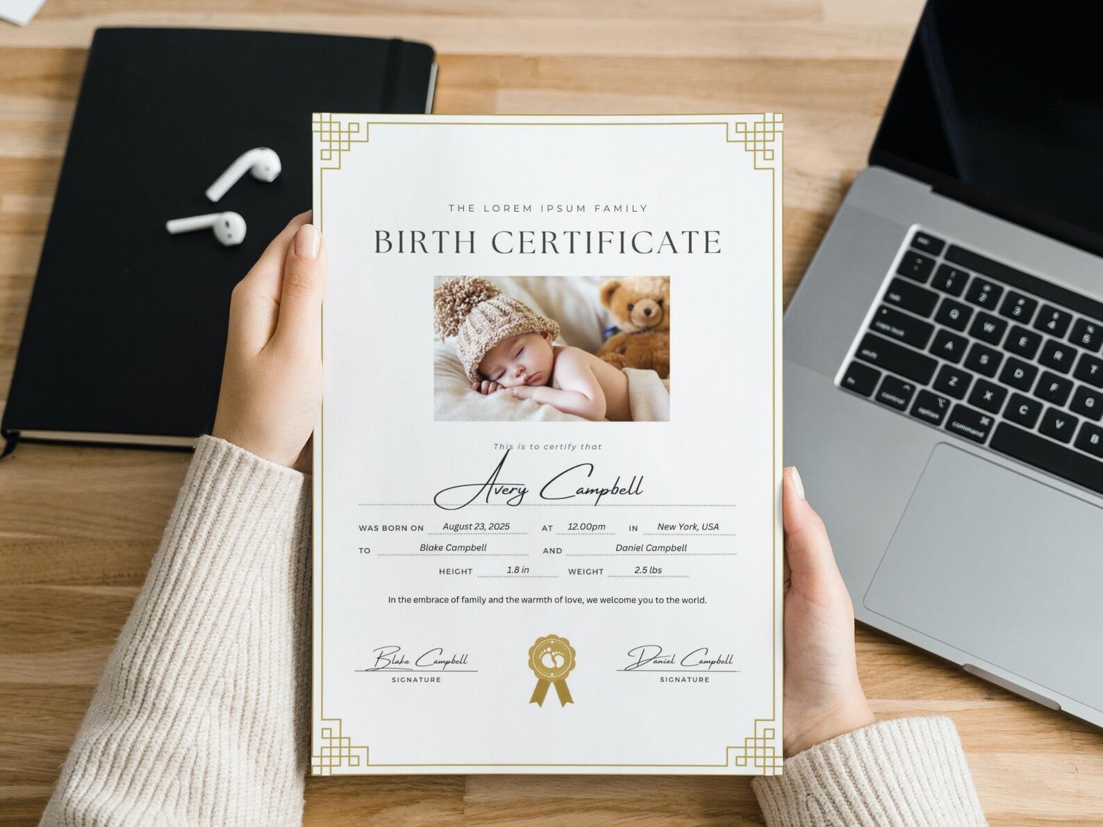 Editable Certificate of Birth Certificate Template, Printable Birth ...
