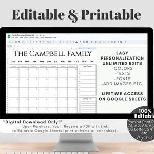 Editable Family Command Center Printable Google Sheets Template V2 ...
