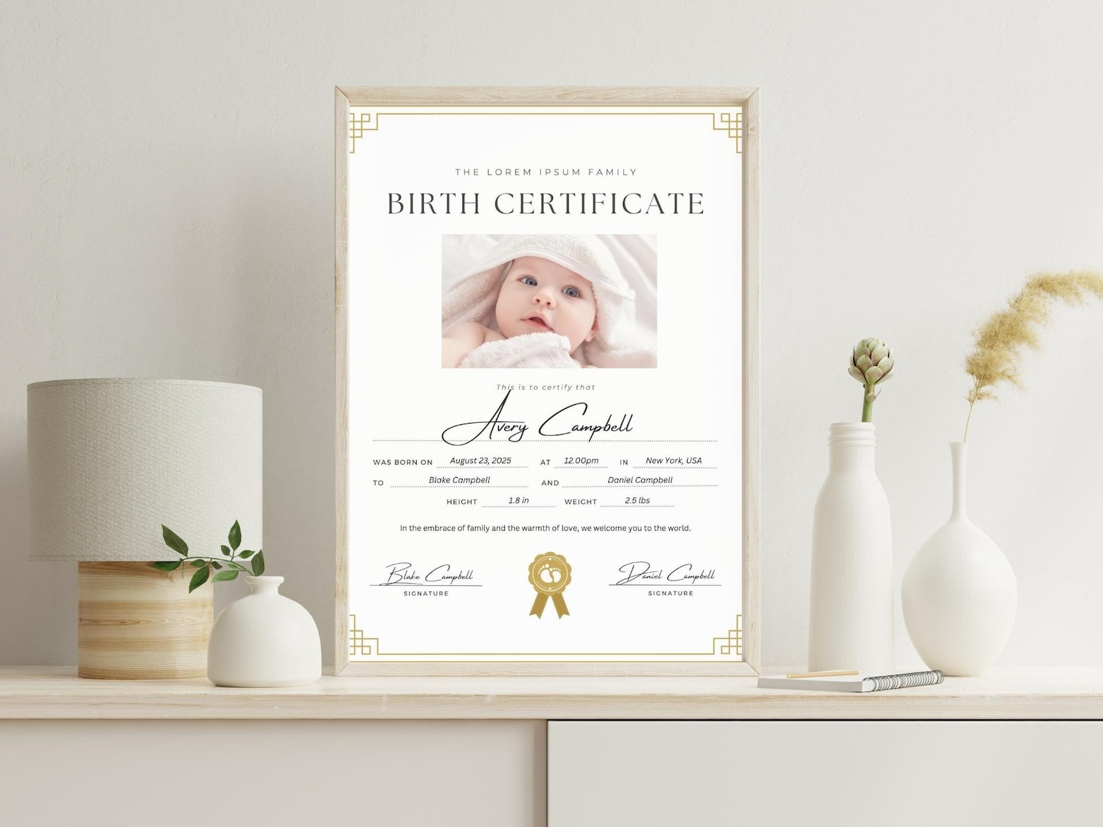 Editable Certificate of Birth Certificate Template, Printable Birth ...