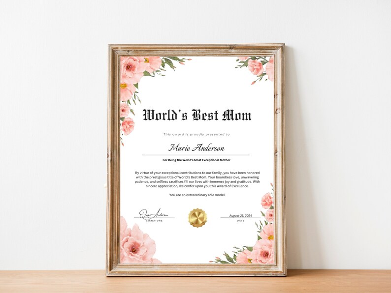 Editable World’s Best Mom Certificate Template, Custom Happy Mother’s ...