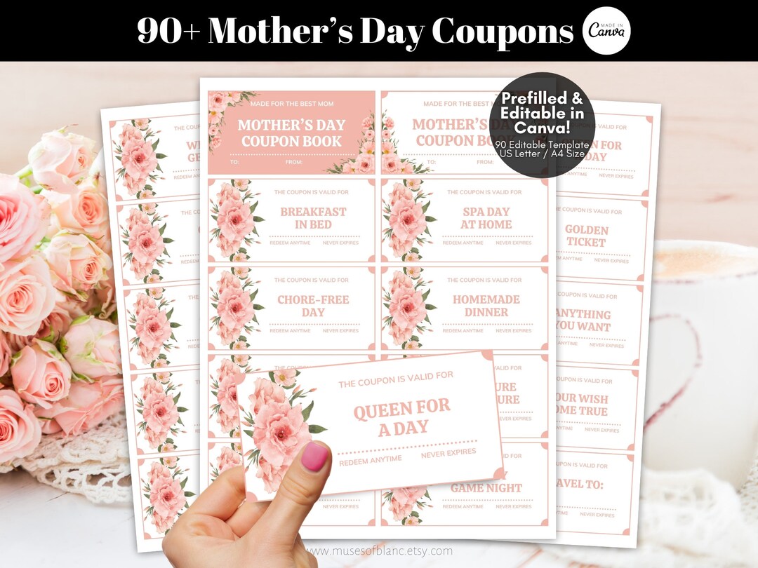 Editable Mother’s Day Coupon Book for Mom, Printable Coupons for ...