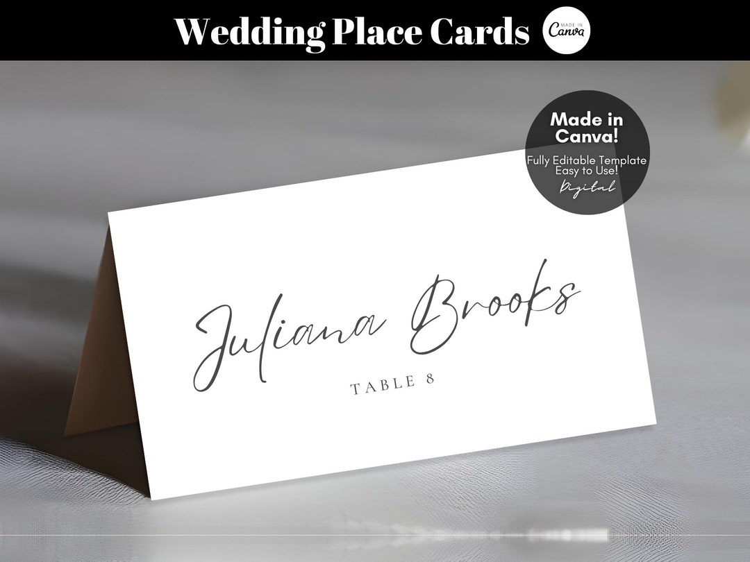 Editable Wedding Place Card Template, Minimalist Place Cards, Elegant ...