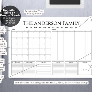 Editable Family Command Center Printable Google Sheets Template V7 ...