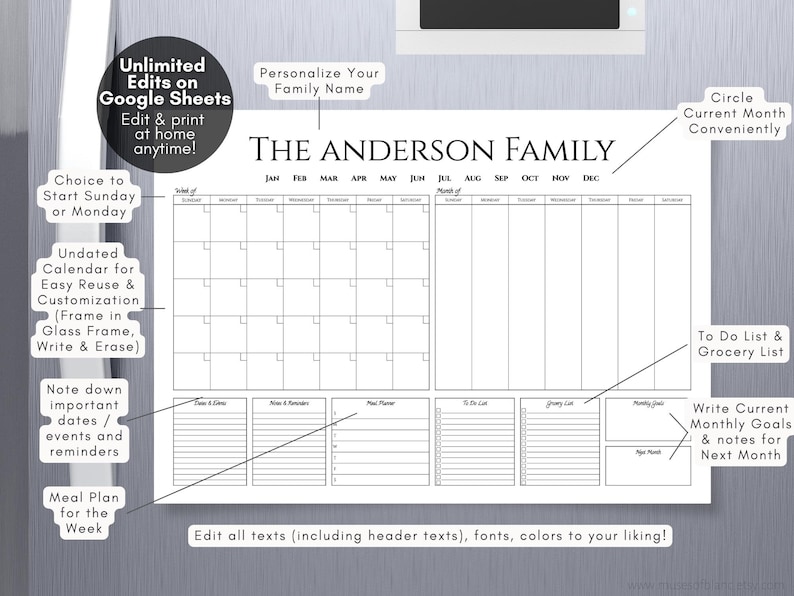 Editable Family Command Center Printable Google Sheets Template V7 ...