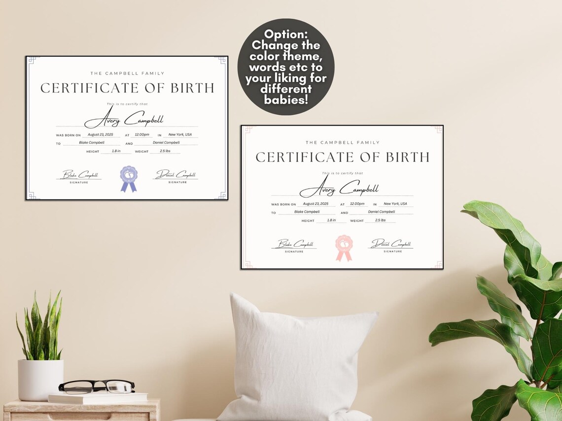 Editable Certificate of Birth Certificate Template, Baby Certificate ...