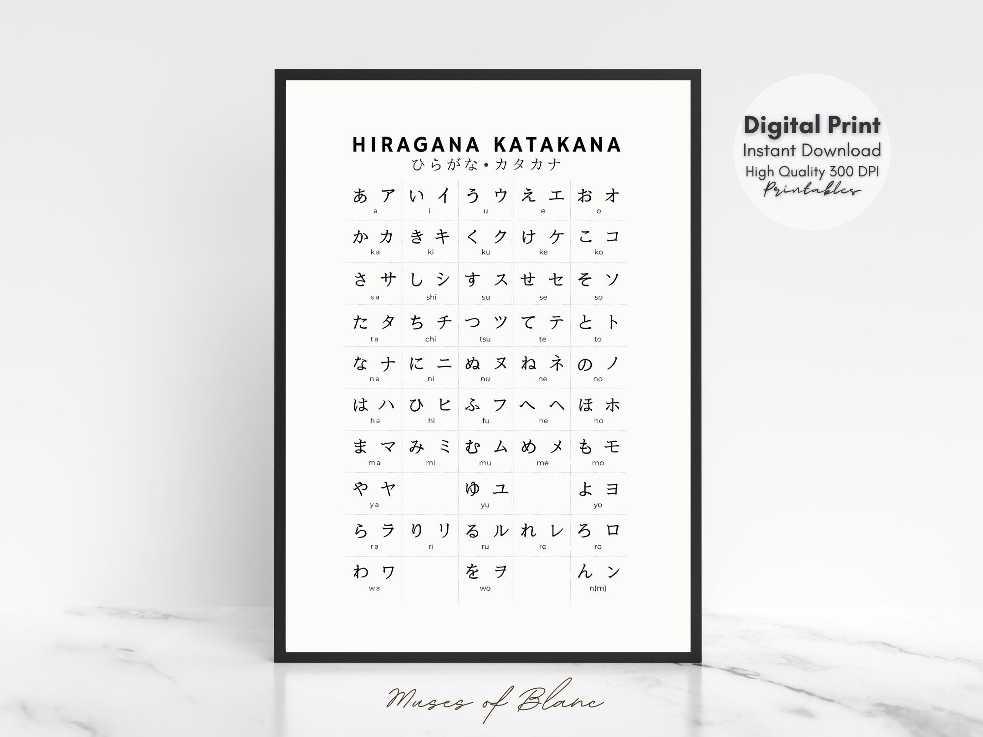Japanese Kana Chart Hiragana Katakana Wall Print Learn - Etsy