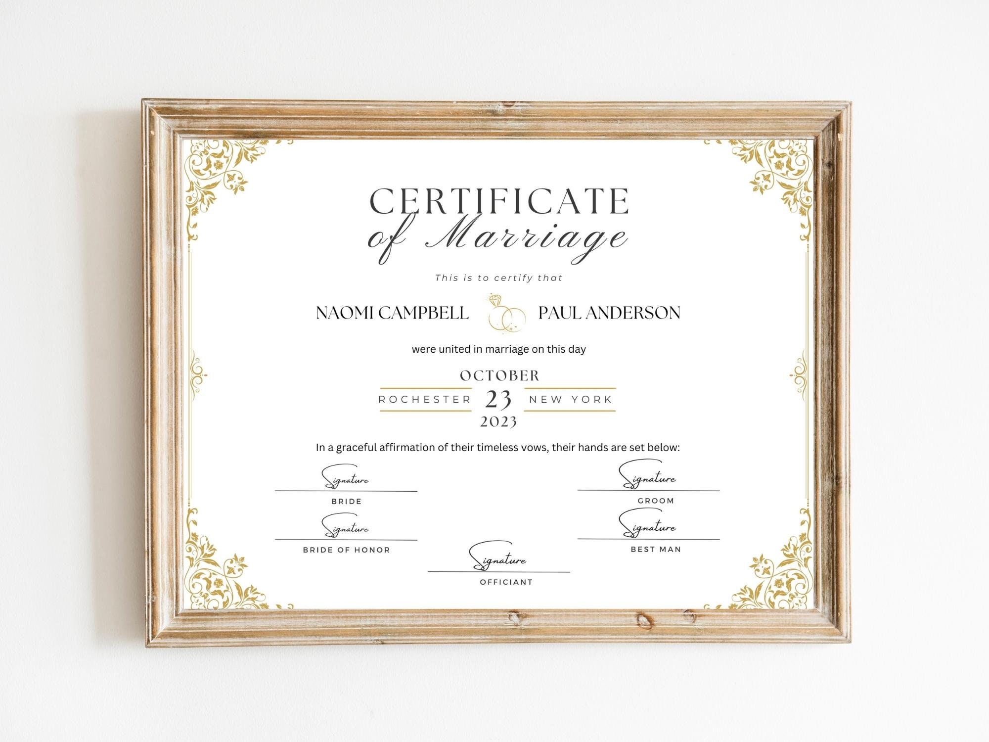 Editable Marriage Certificate Template, Printable Certificate of ...