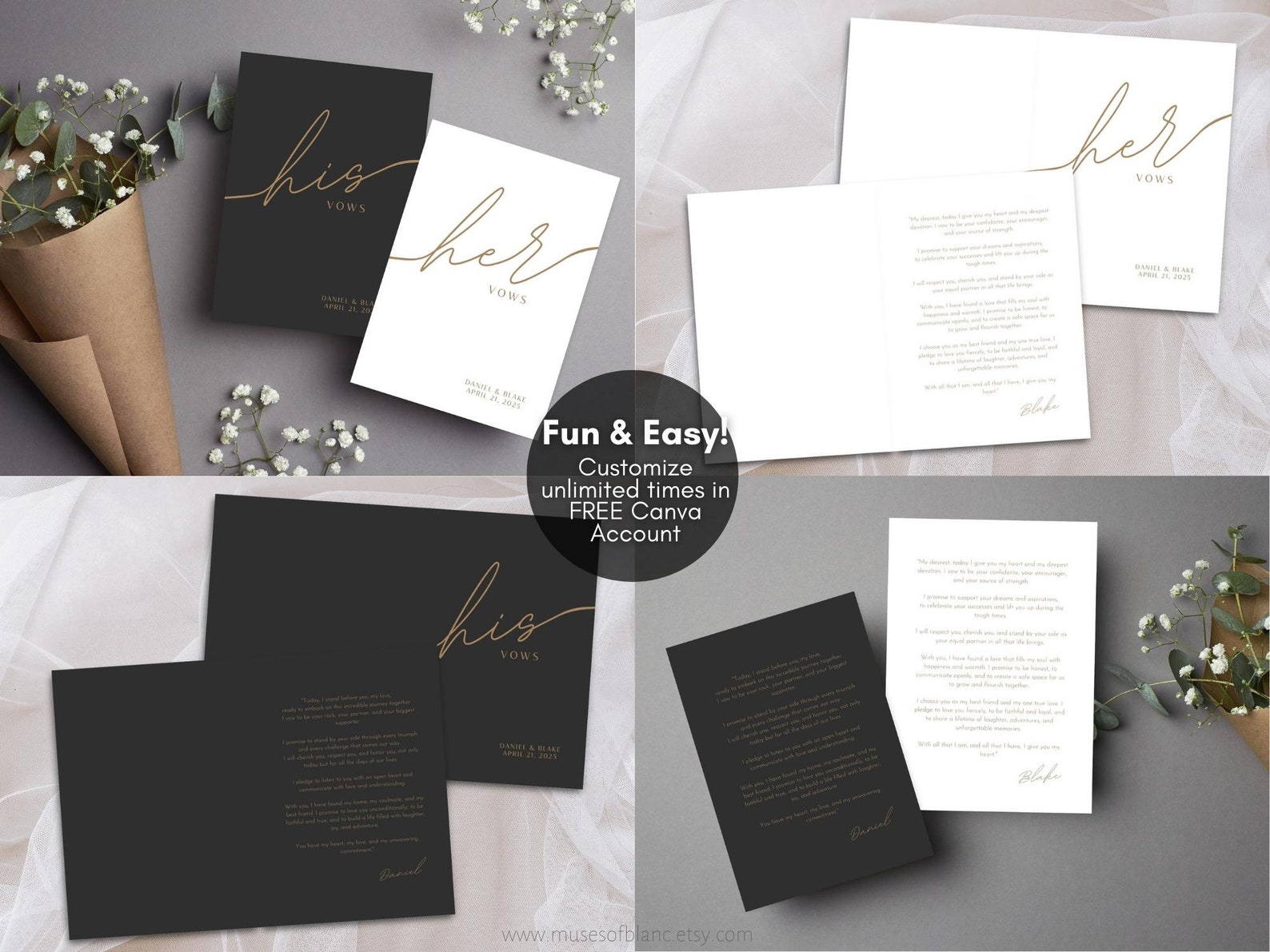 Editable Wedding Vows Card Template Editable Canva Template - Etsy