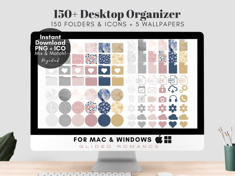 150 Cute Desktop Folder Icons Desktop Organizer Wallpaper for - Etsy