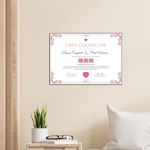Editable Certificate of Love Couple Gift Keepsake, Personalized ...